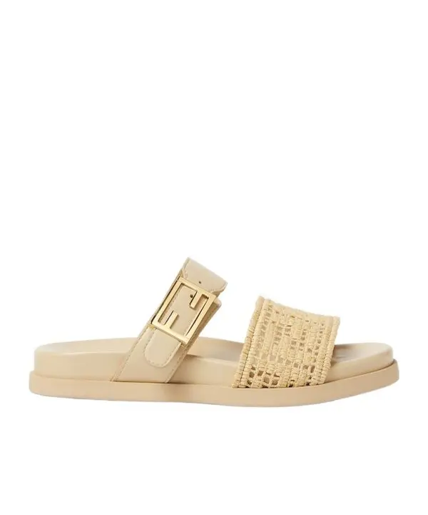 Fendi Ff Braided Double-band Slides - Light Brown