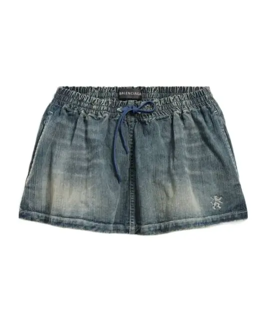 Balenciaga Denim Mini Skirt With Embroidered Lion Detail - Black