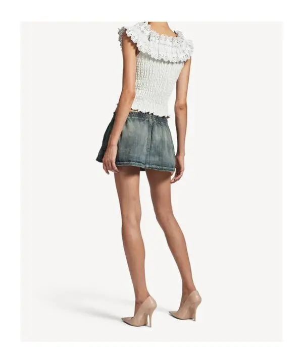 Balenciaga Denim Mini Skirt With Embroidered Lion Detail