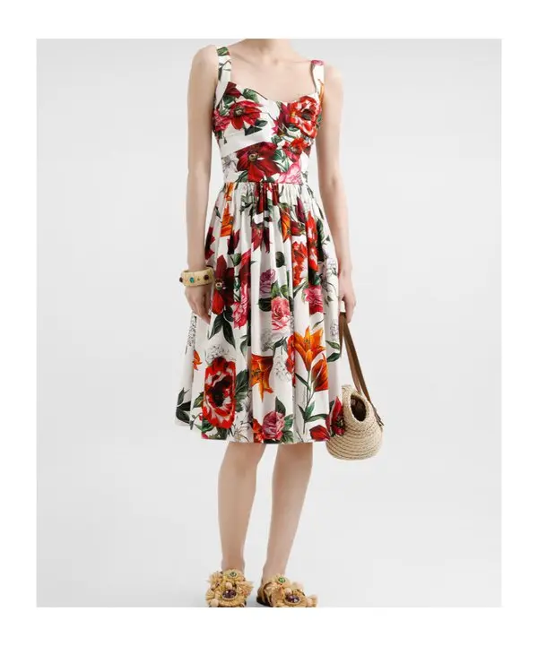 Dolce & Gabbana Sleeveless Floral Print Midi Dress - Multicolor