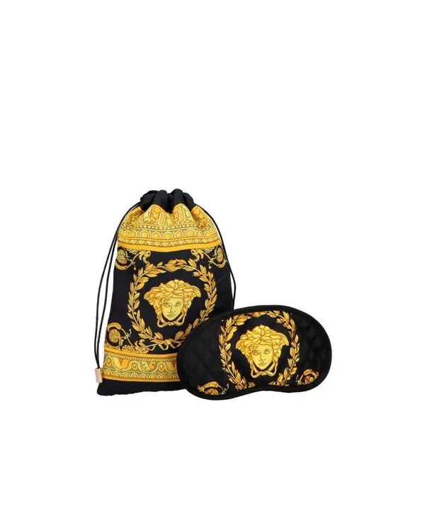 Versace Baroque Print Quilted Eye Mask - Black