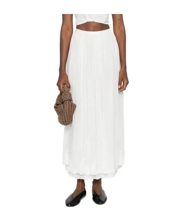 FORTE_FORTE Elastic Waist Skirt With Lace Hem