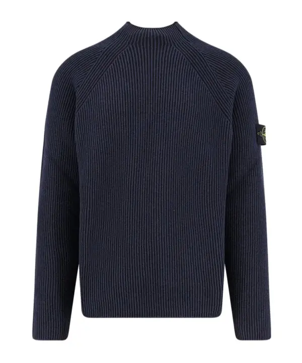 Stone Island Logo Patch Mock Neck Jumper - Blue