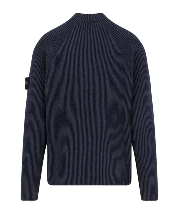 Stone Island Logo Patch Mock Neck Jumper - Blue