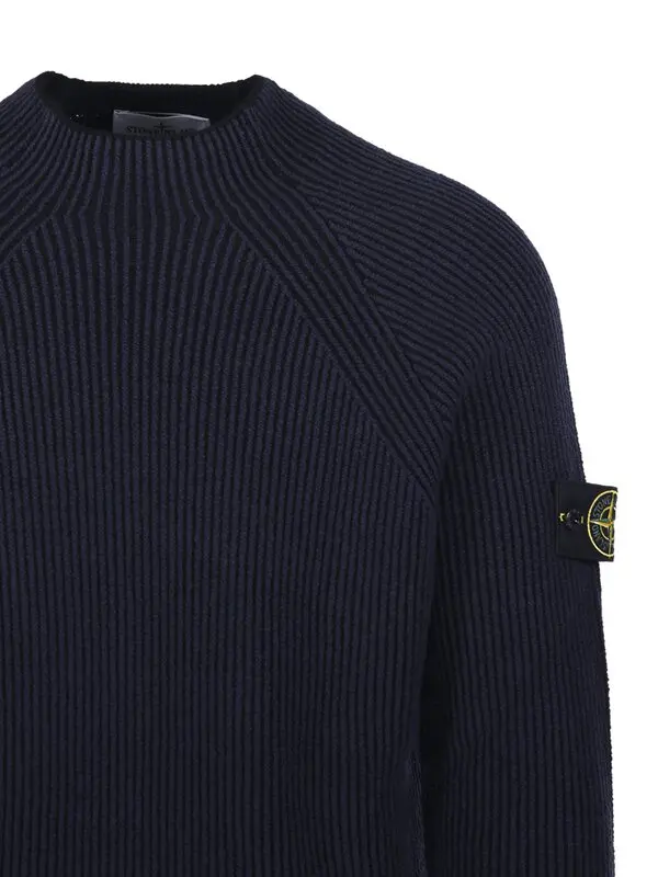 Stone Island Logo Patch Mock Neck Jumper - Blue