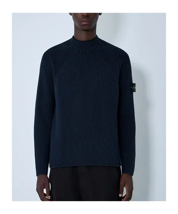 Stone Island Logo Patch Mock Neck Jumper - Blue