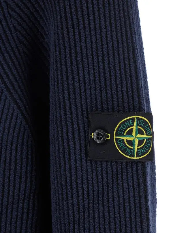 Stone Island Logo Patch Mock Neck Jumper - Blue