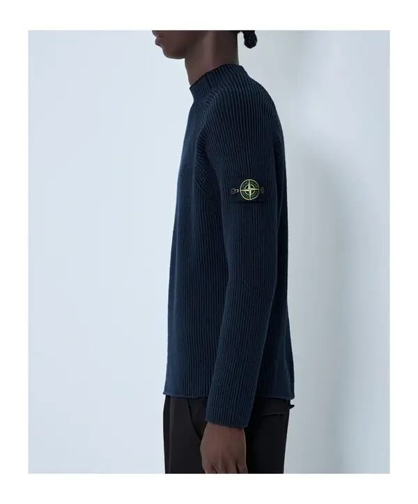 Stone Island Logo Patch Mock Neck Jumper - Blue
