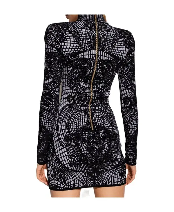 Balmain Long Sleeve Embroidered Velvet Dress