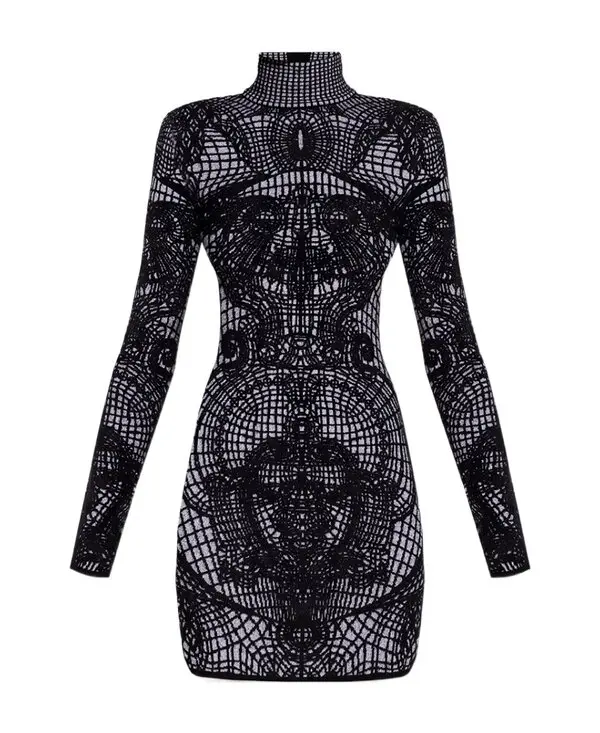 Balmain Long Sleeve Embroidered Velvet Dress