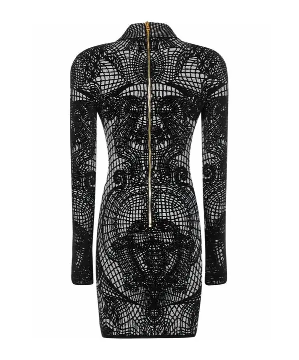 Balmain Long Sleeve Embroidered Velvet Dress