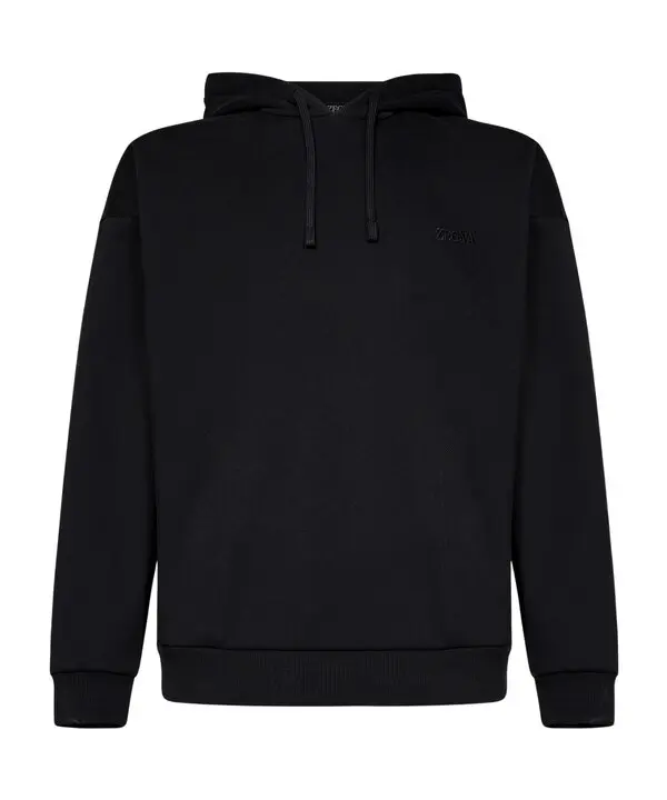 Zegna Logo Embroidered Hoodie - Black