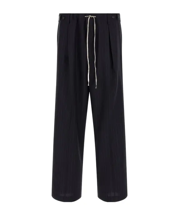 MAISON MARGIELA Pinstriped Pleated Trousers With Drawstring Waist - Black