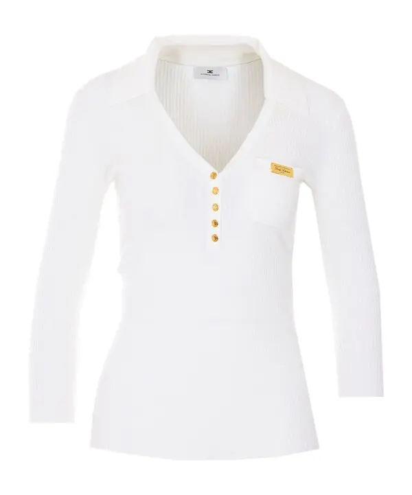 Elisabetta Franchi Micro-braided Knit Polo Shirt - Ivory