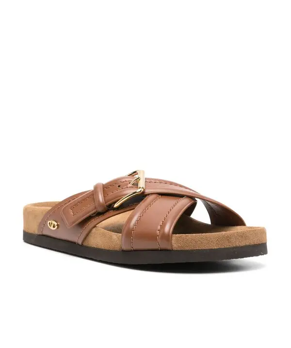 Valentino Garavani Vlogo Plaque Leather Criss-cross Slides