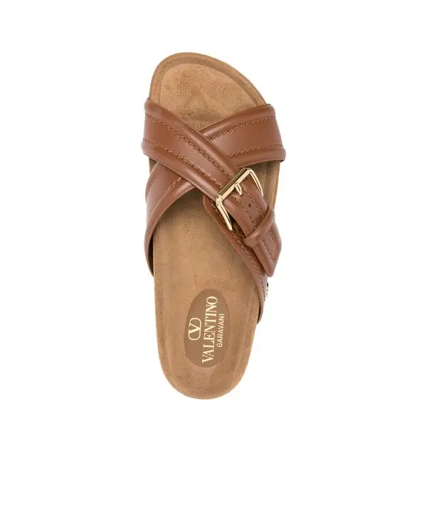 Valentino Garavani Vlogo Plaque Leather Criss-cross Slides