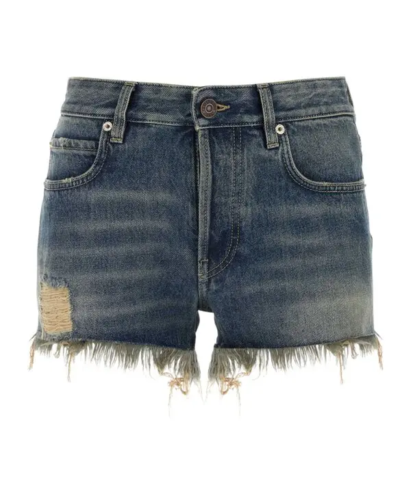 Balenciaga Frayed Raw-edge Denim Shorts - Blue