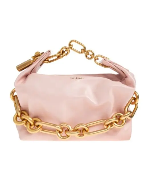 Balmain Mini Sync Bag With Gold Tone Chain - Nude