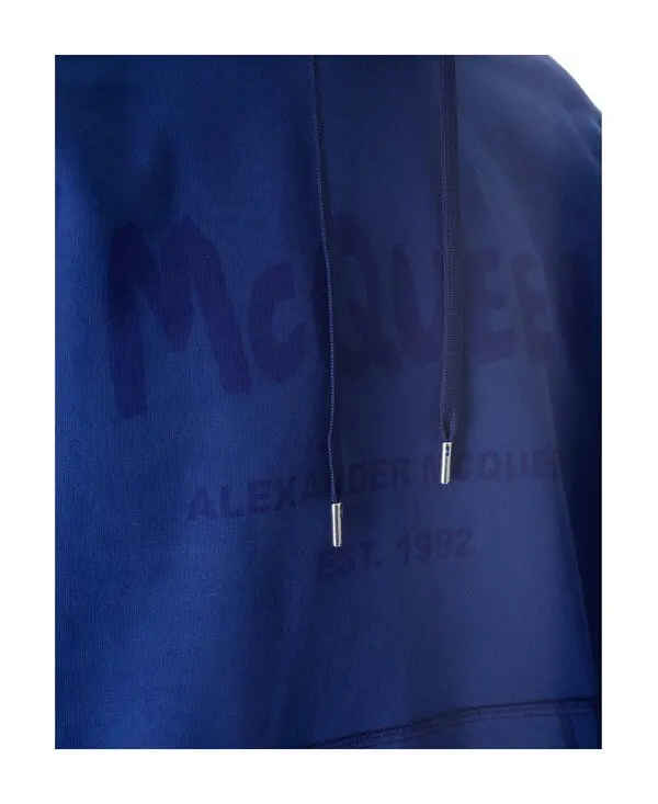 Alexander McQueen Logo Printed Drawstring Hoodie - Blue