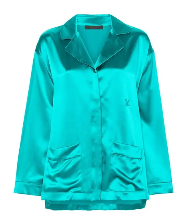 Max Mara Logo Embroidered Pyjama Shirt - Blue