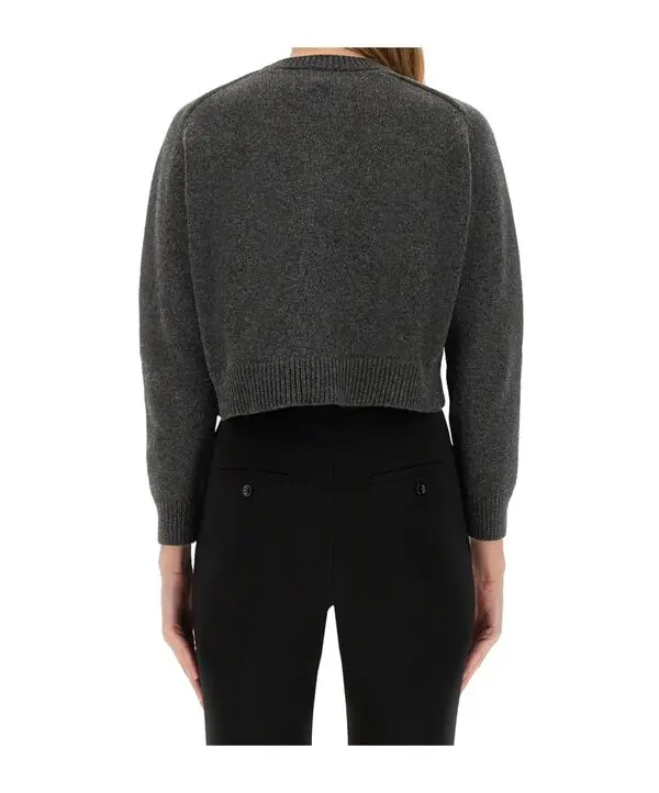 PATOU Cropped Button-up Knit Cardigan With Art Deco Initials - Black