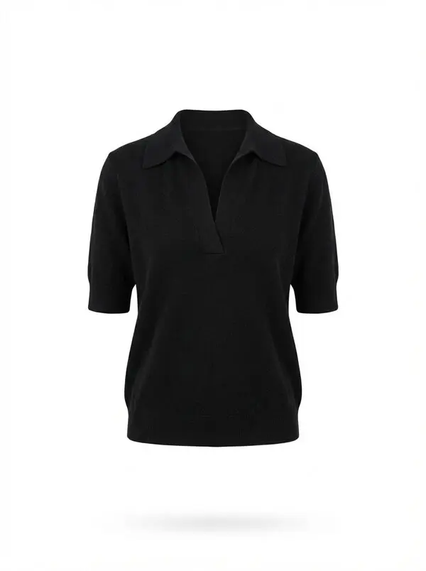 Khaite Short-sleeved Plunging V-neck Polo Top - Black