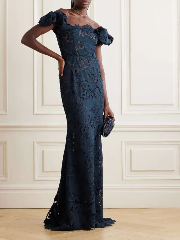 Oscar De La Renta Mixed Botanical Guipure-lace Maxi Dress