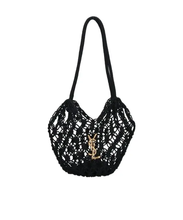 Saint Laurent Logo Plaque Knotted Shoulder Bag - Black