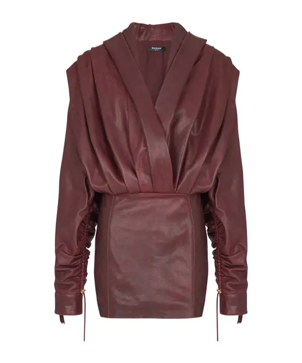 Balmain Leather Hooded Dress - Brown