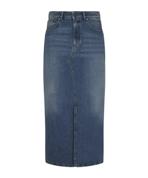 MSGM Front Slit Denim Midi Skirt - Blue