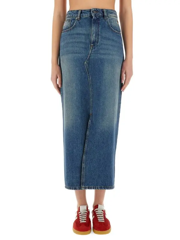 MSGM Front Slit Denim Midi Skirt - Blue