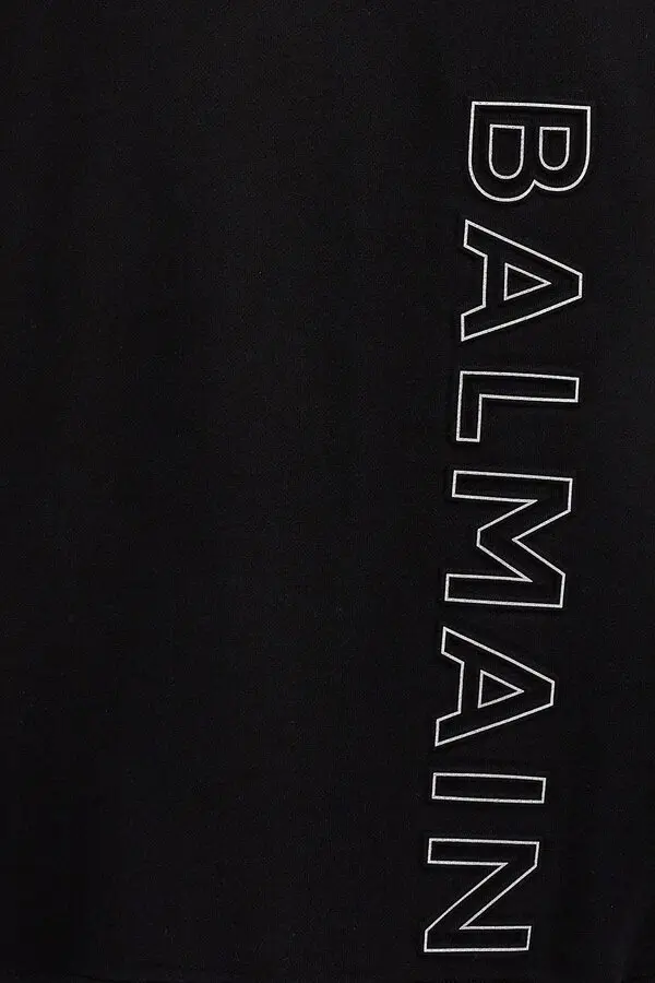 Balmain Logo Embossed Drawstring Hoodie - Black
