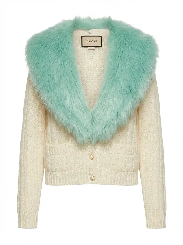 Gucci Detachable Faux-fur Collar Cardigan - Nude