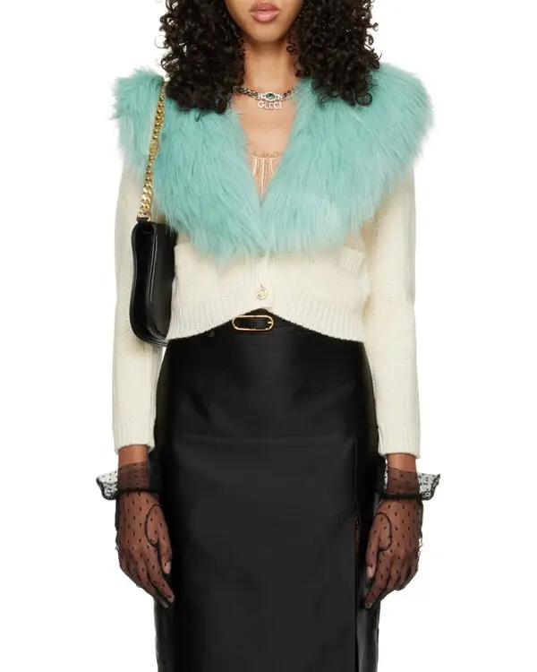 Gucci Detachable Faux-fur Collar Cardigan - Nude