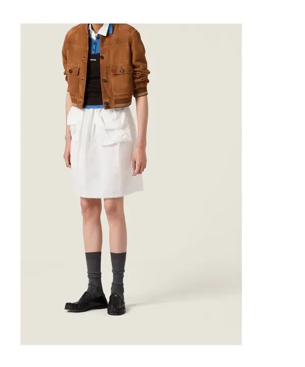 Miu Miu Cropped Button-up Blouson Jacket With Knitted Collar And Embossed Logo