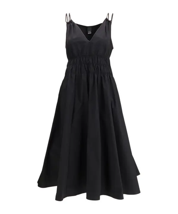 Pinko Shirred A-line Dress With V-neck And Thin Straps