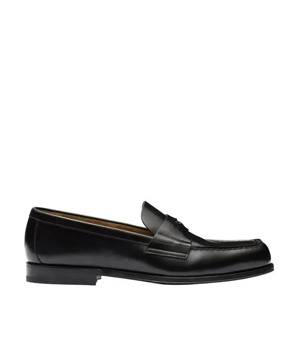 Prada Brushed Leather Slip-on Penny Loafers With Enameled Triangle Logo - Black