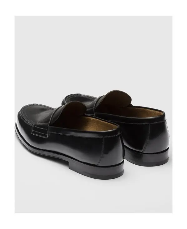 Prada Brushed Leather Slip-on Penny Loafers With Enameled Triangle Logo - Black