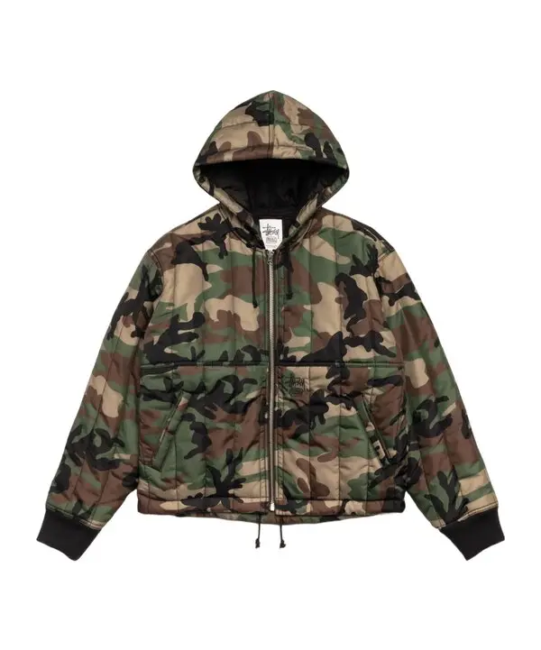 StÜssy Quilted Hooded Jacket - Black
