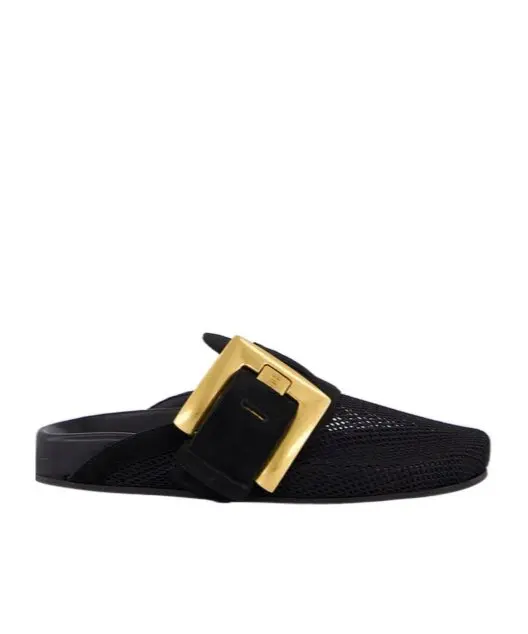 Balmain Anthem Square-buckle Flat Mules