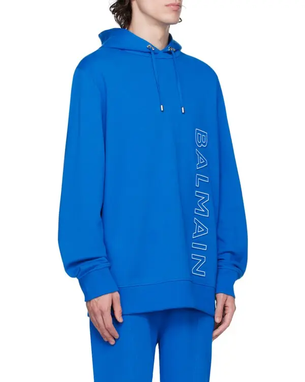 Balmain Embossed Logo Hooded Sweatshirt - Blue