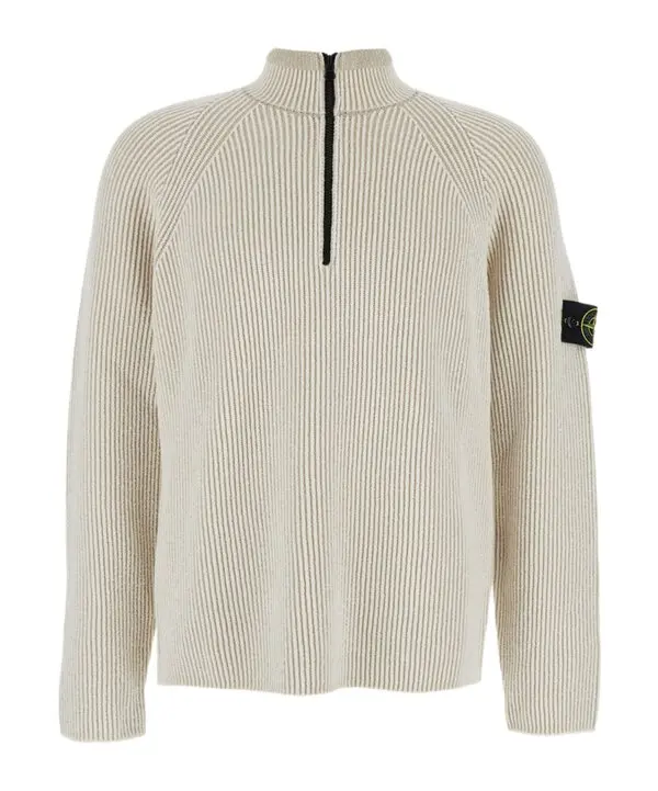 Stone Island Compass Patch Half-zip Ribbed Jumper
