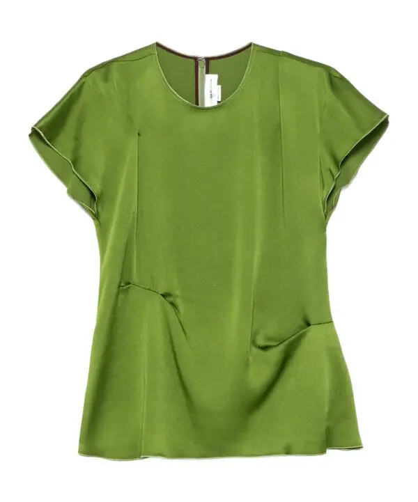 Victoria Beckham Pleated Crewneck Top With Asymmetrical Hem