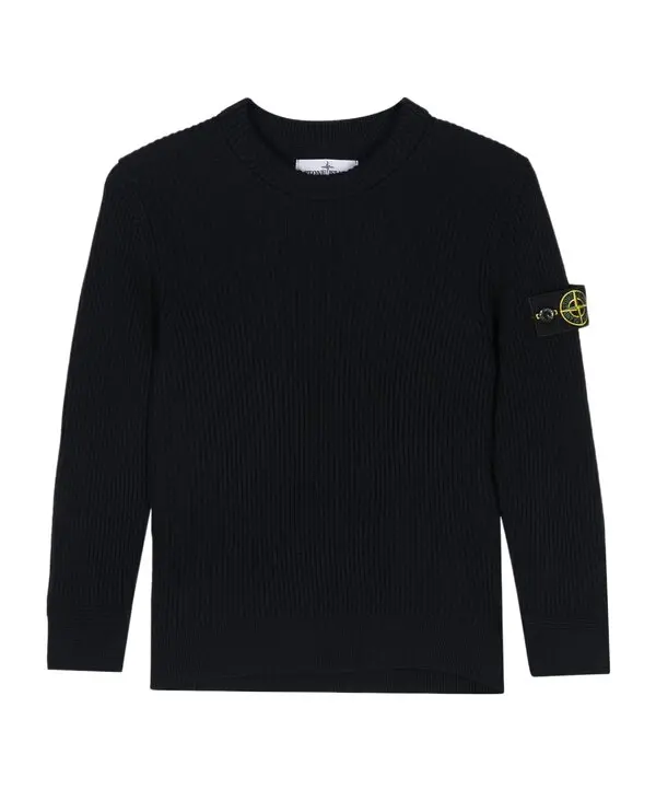 Stone Island Round Neck Sweater With Logo Patches - Black