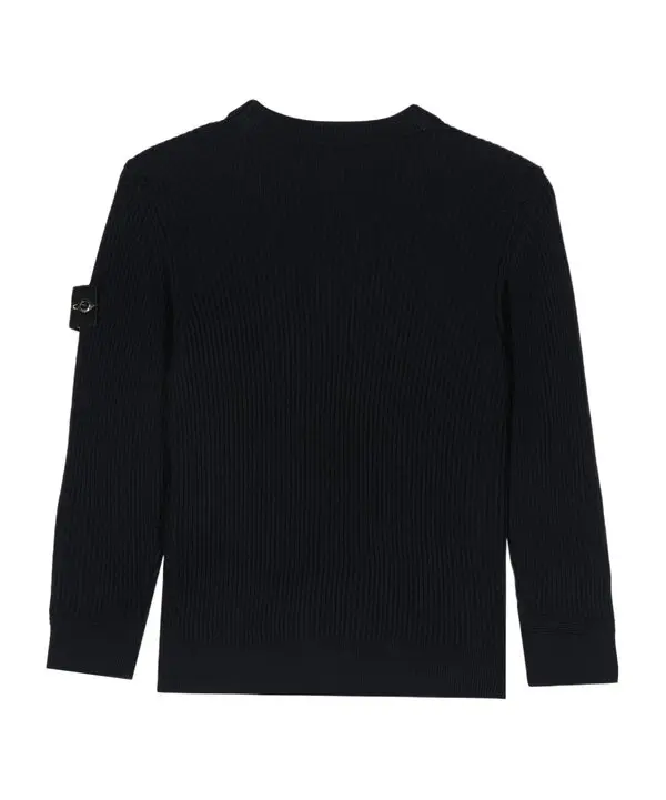 Stone Island Round Neck Sweater With Logo Patches - Black