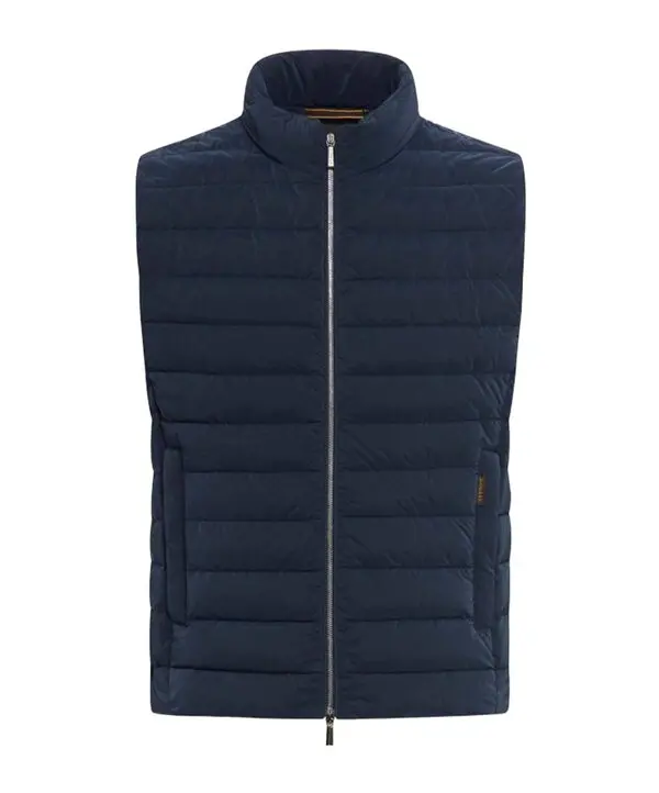 MOORER Quilted Stand Collar Cotton Zip-up Vest - Black