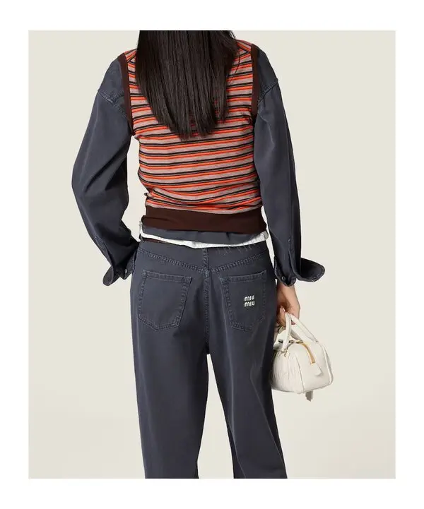 Miu Miu Striped V-neck Knitted Vest - Orange
