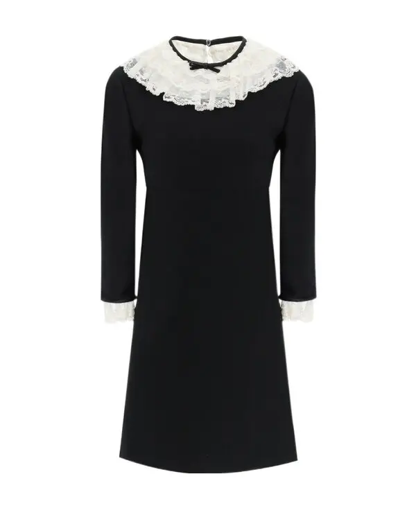Miu Miu Lace Trimmed Mini Dress - Black