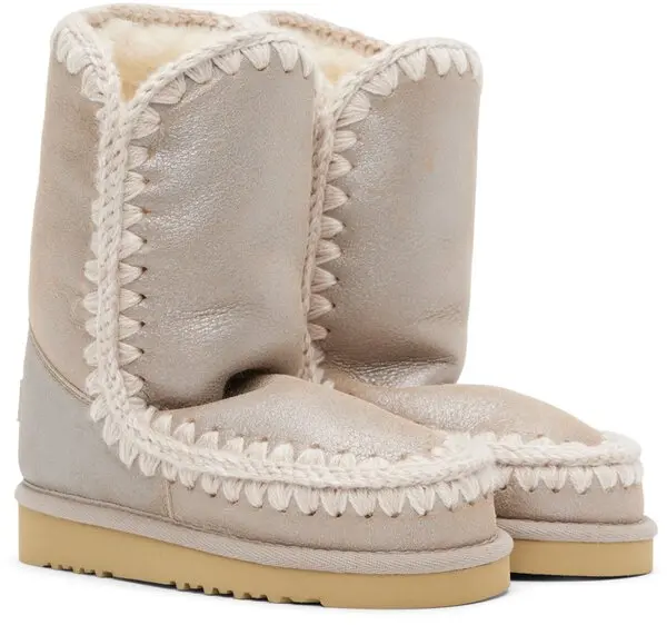 Mou Stitch Detailed Logo Patch Snow Boots - Nude