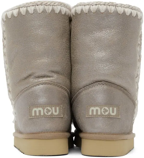 Mou Stitch Detailed Logo Patch Snow Boots - Nude